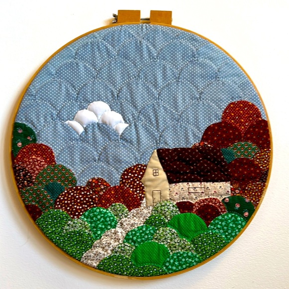 Hand Crafted | Accents | Quilted Hoop With Cottage Scene Vintage | Poshmark